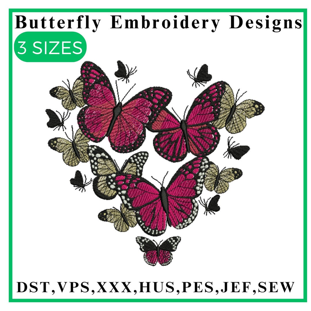 Butterfly Embroidery Design, Butterfly Heart Embroidery, Butterfly and ...