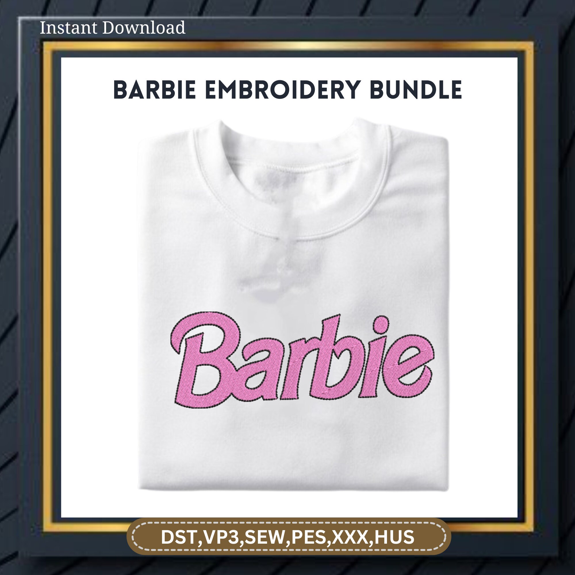 Barbie Embroidery Design, Pink Barbie Embroidery, Little Girl ...