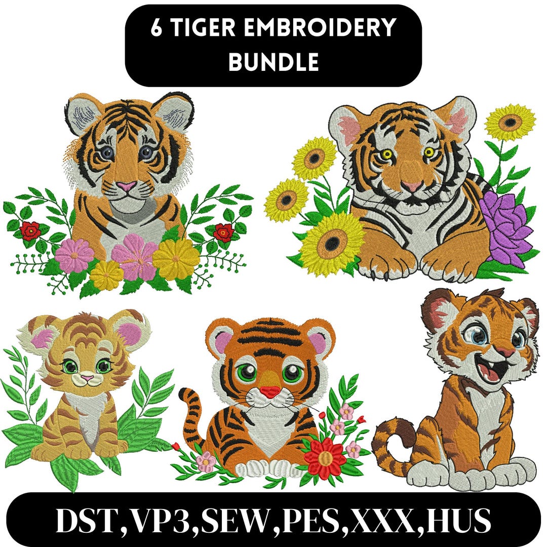 Tiger Embroidery Design, Majestic Bengal Tiger Embroidery, Wildlife ...