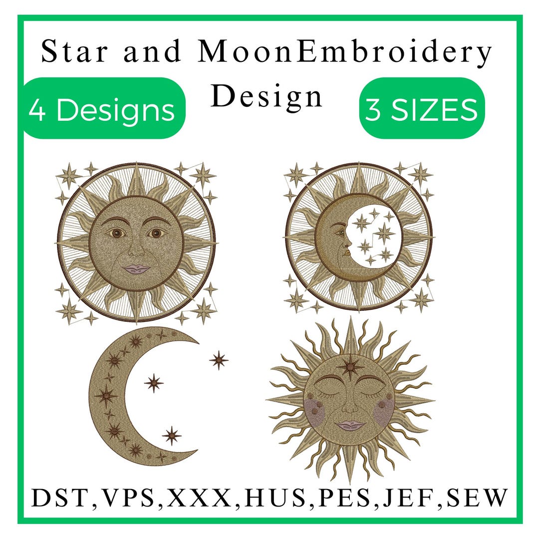 Sun and Moon Embroidery Design,moon Embroidery, Crescent Moon ...