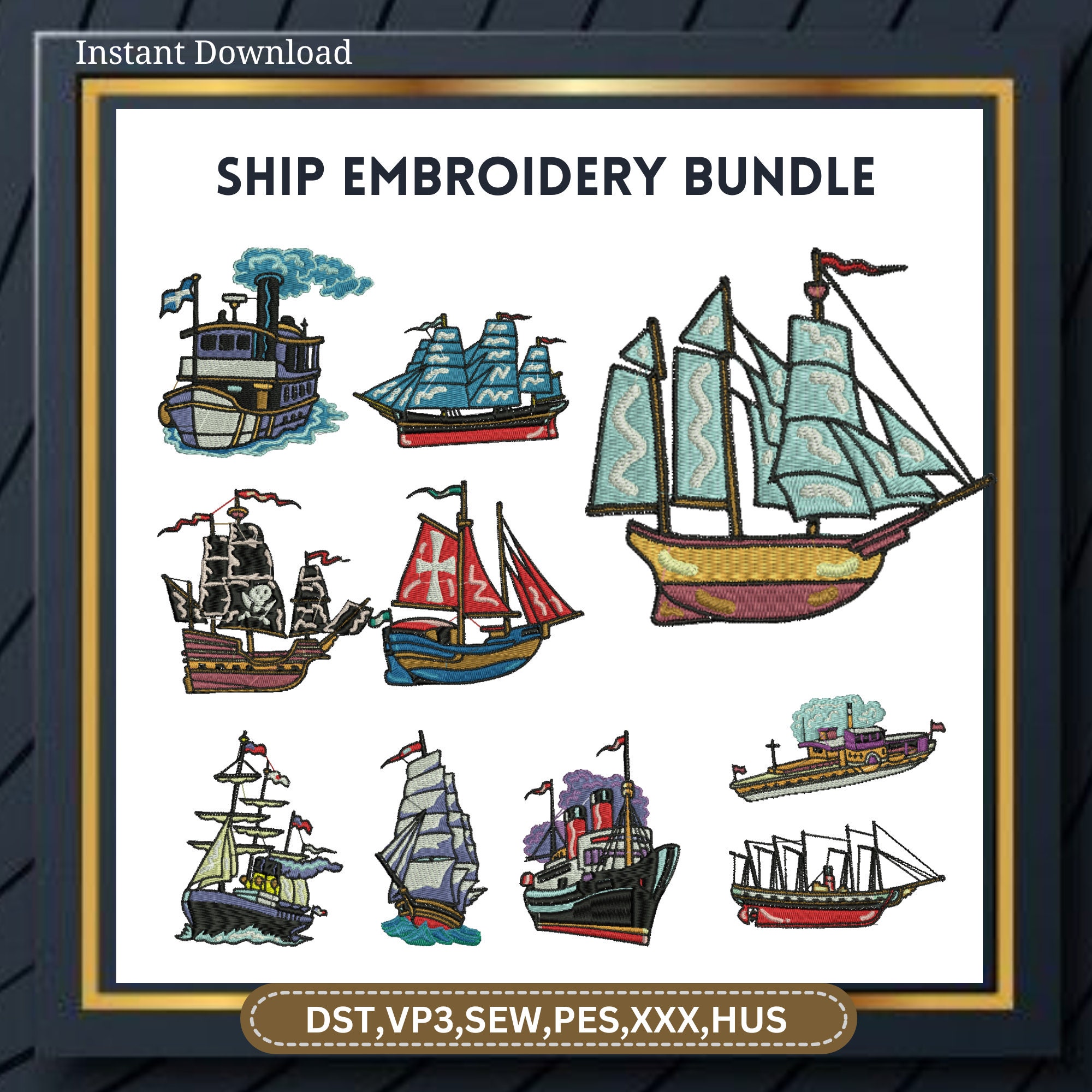 Boat Embroidery Design Sailing Boat Embroidery File Ship Embroidery ...