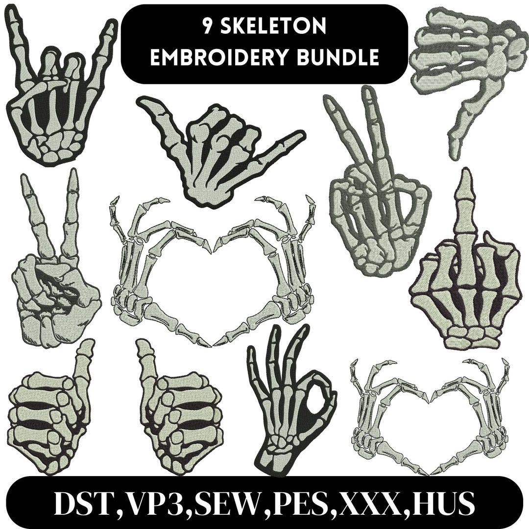 Skeleton Hand Embroidery Design, Skeleton Embroidery, Skeleton Design ...