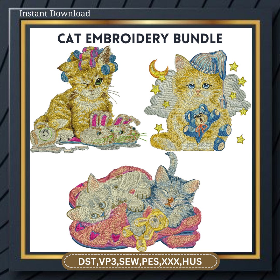 Cat Embroidery Design, Realistic Cat Embroidery, Kitten Embroidery ...