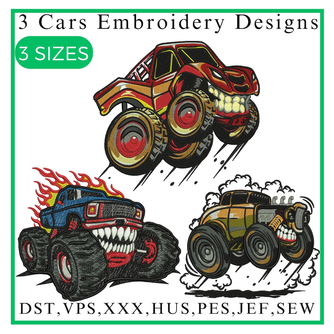 Car Embroidery Design, Monster Truck Embroidery, Fast Exotic Car ...