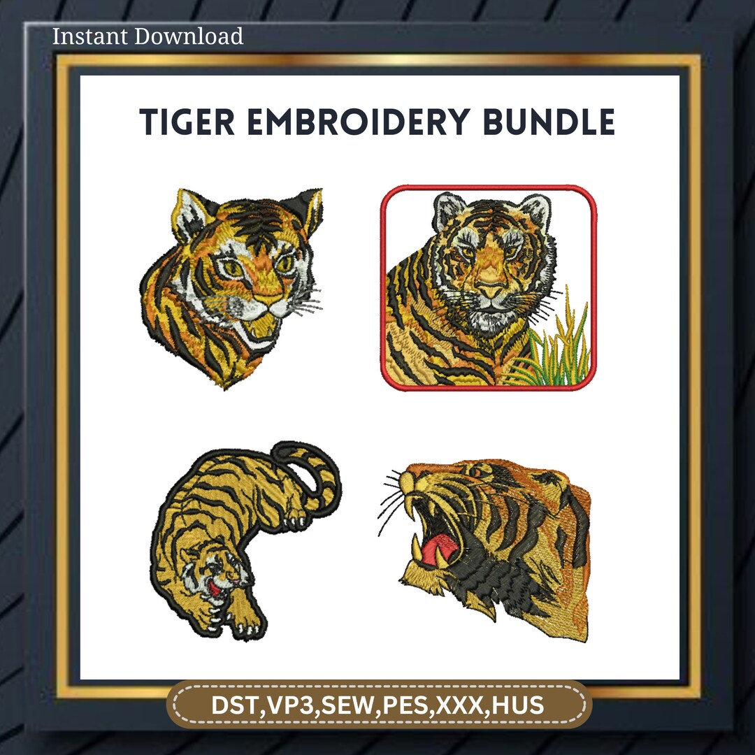 Tiger Embroidery Design Tiger Face Embroidery Roaring Tiger Embroidery ...