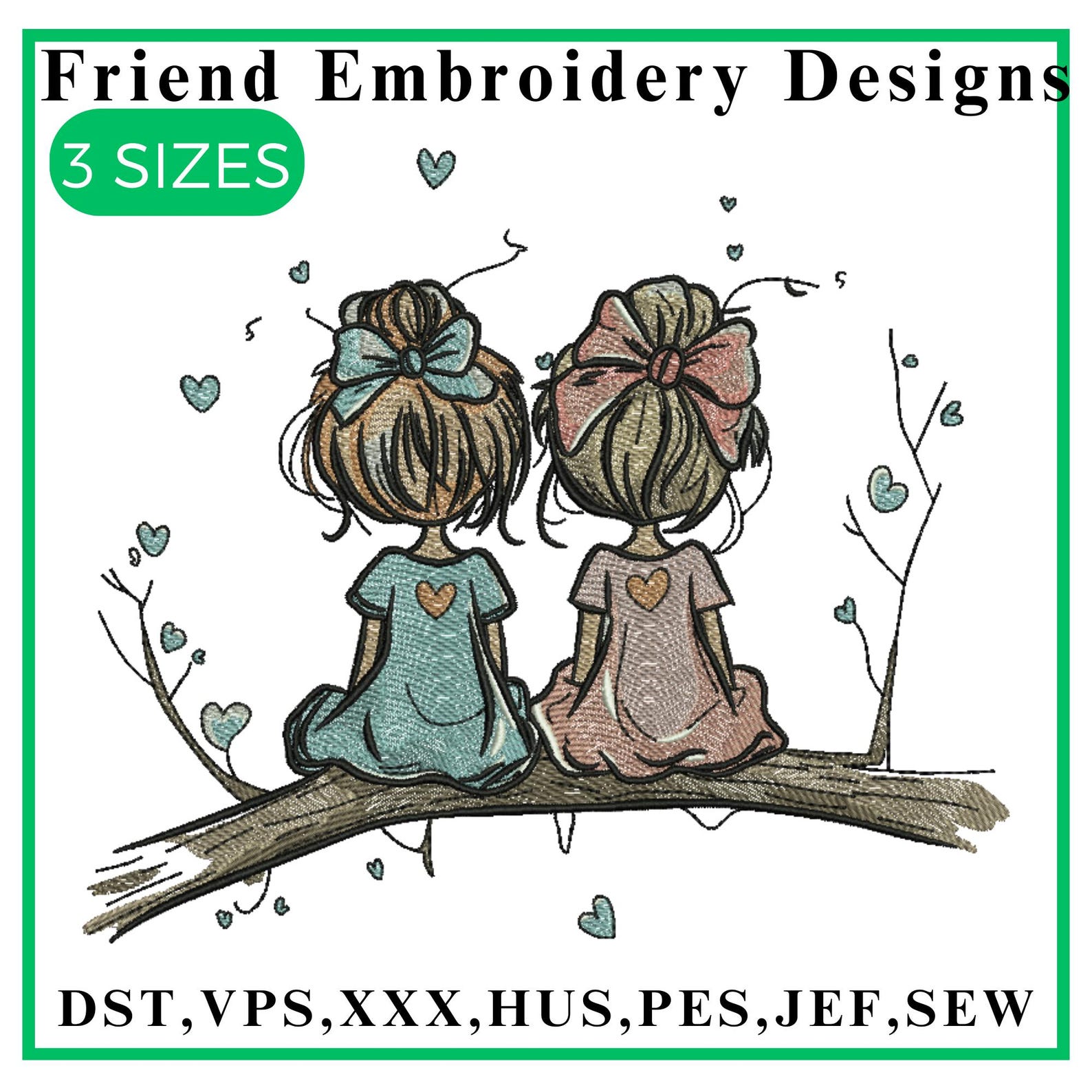 Best Friend Embroidery Design, Girl Embroidery, Bff Embroidery, Friend ...