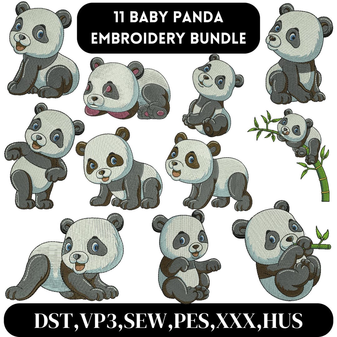 Panda Embroidery Design, Baby Panda Embroidery,cute Sleepy Panda ...