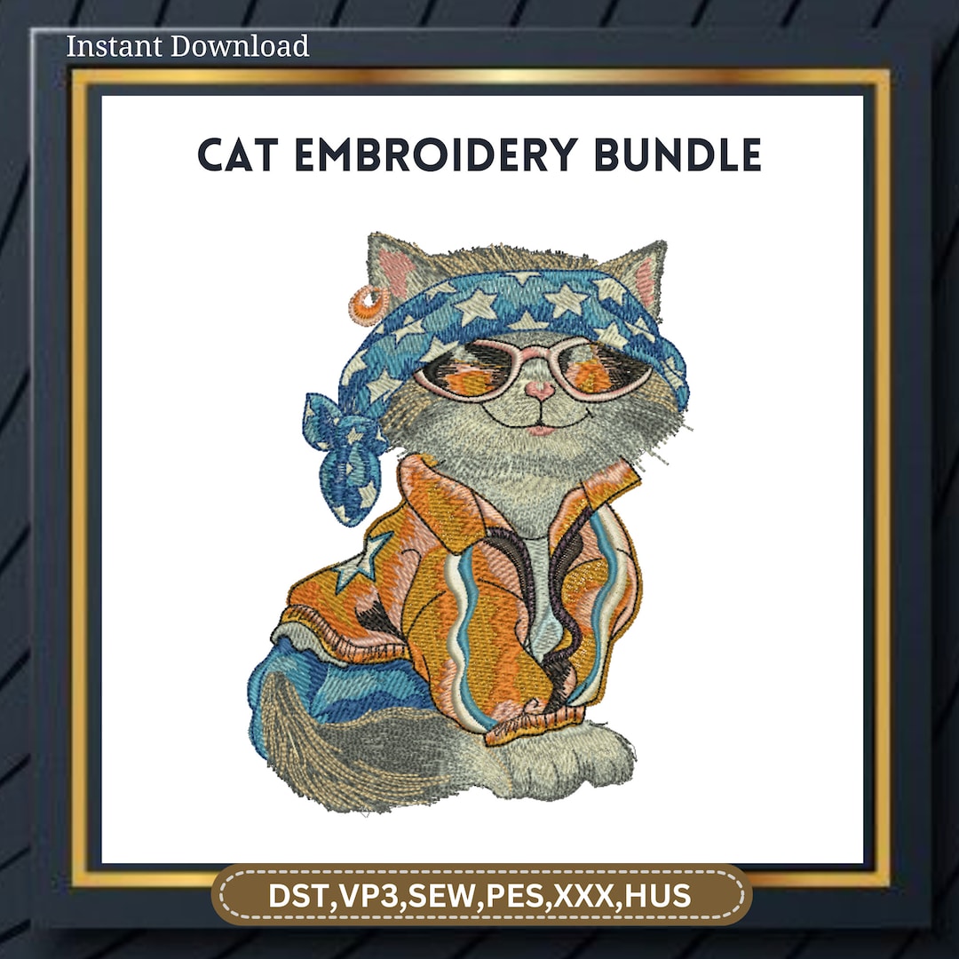 Cat Embroidery Design Cute Cats Embroidery Animal Embroidery Pattern ...