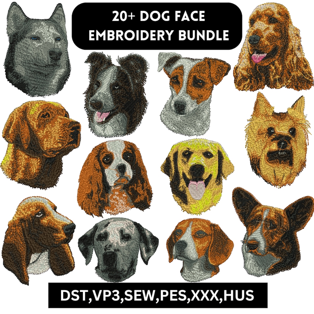 Dog Embroidery Designs, Dog Faces Embroidery, Embroidery Dog, Puppy Embroidery, Dogs Bundle ...