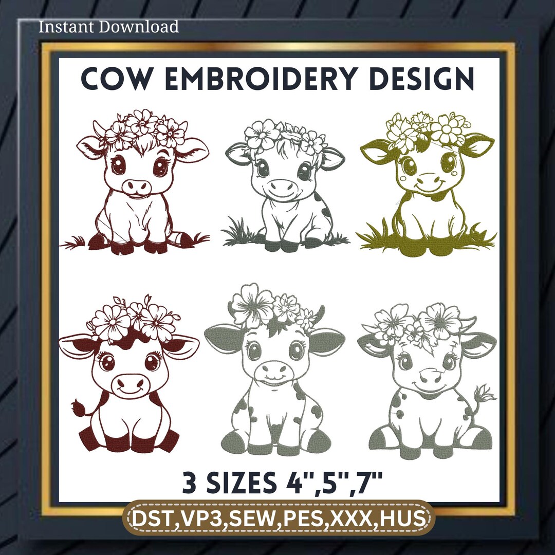 Cow Embroidery Design, Highland Heifer Cow Embroidery, Mini Cow ...