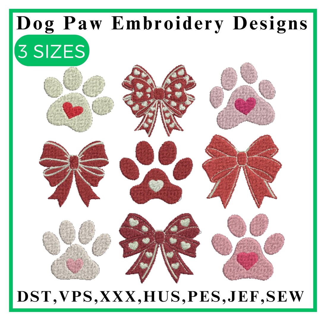 Paw Embroidery Design, Dog Paw Embroidery, Paw Filled Stitch, Valentine ...