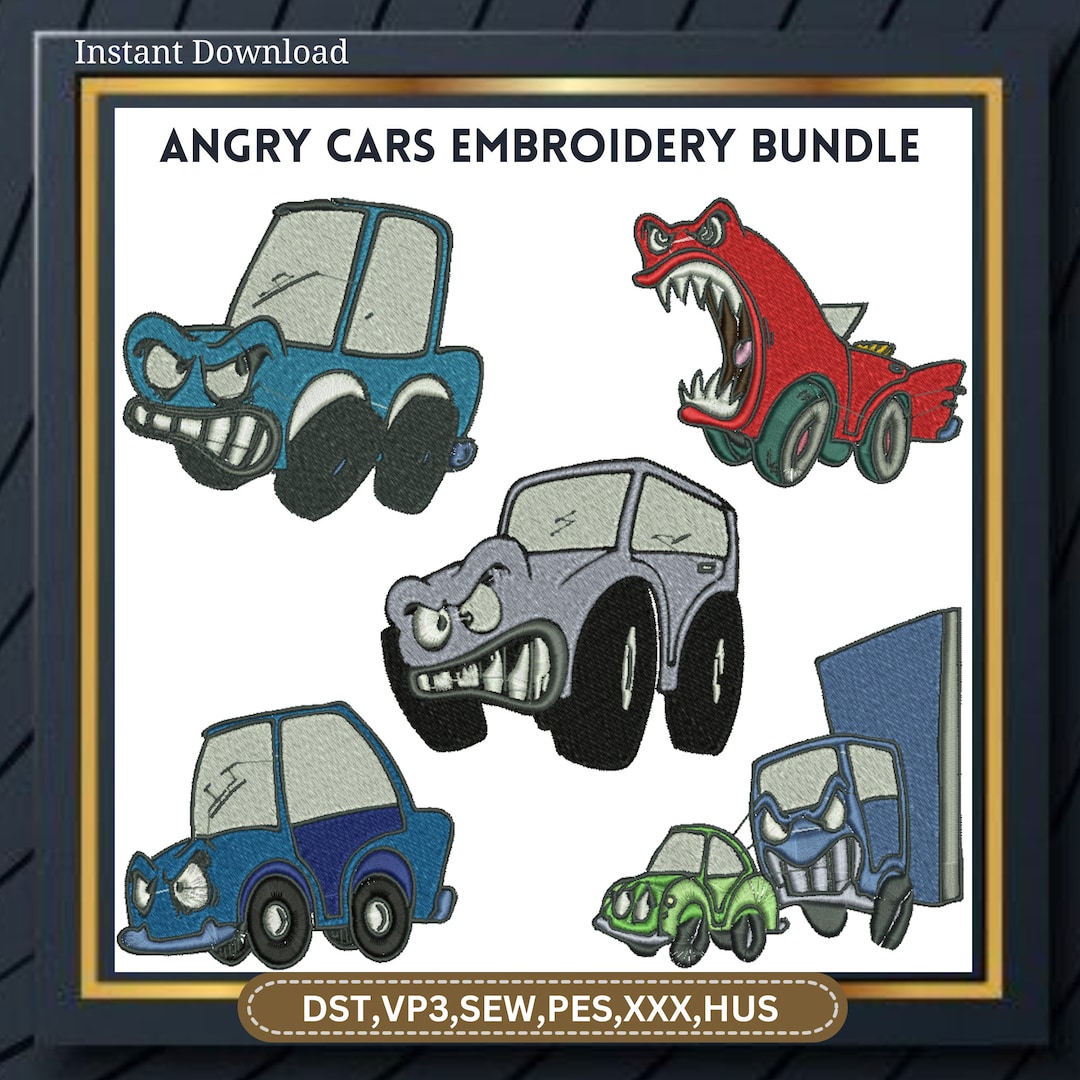 Cars Embroidery Design Angry Car Embroidery File Vintage Car Embroidery ...