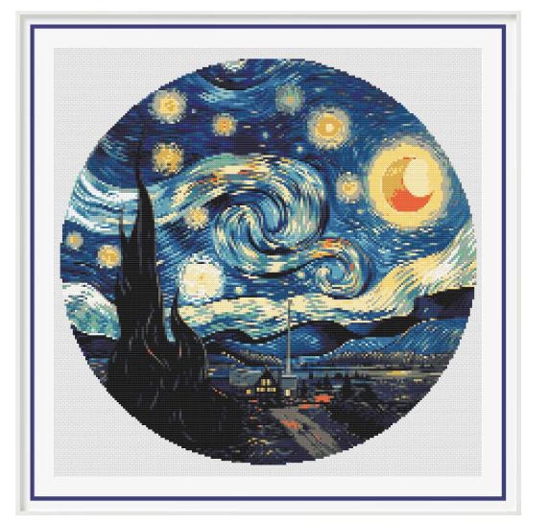 The Starry Night by Vincent Van Gogh Cross Stitch Pattern, Instant ...