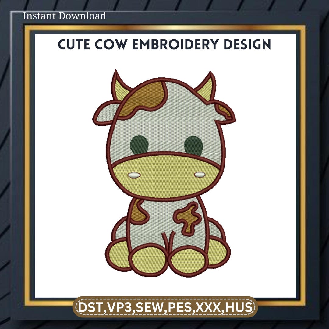 Cow Embroidery Design, Dairy Cow Embroidery, Mini Cow Embroidery, Cute ...