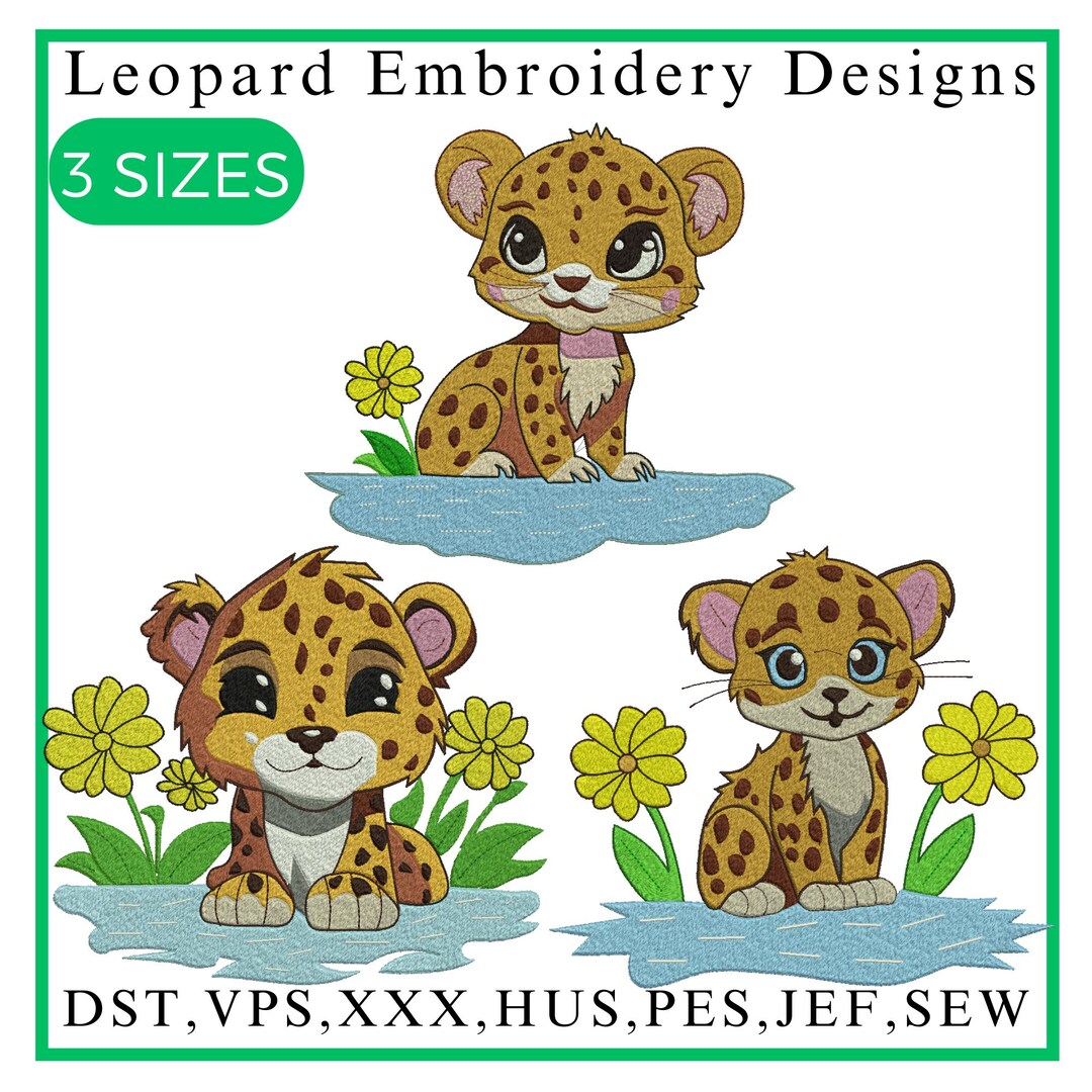 Leopard Embroidery Design, Leopard With Flowers, Safari Embroidery ...