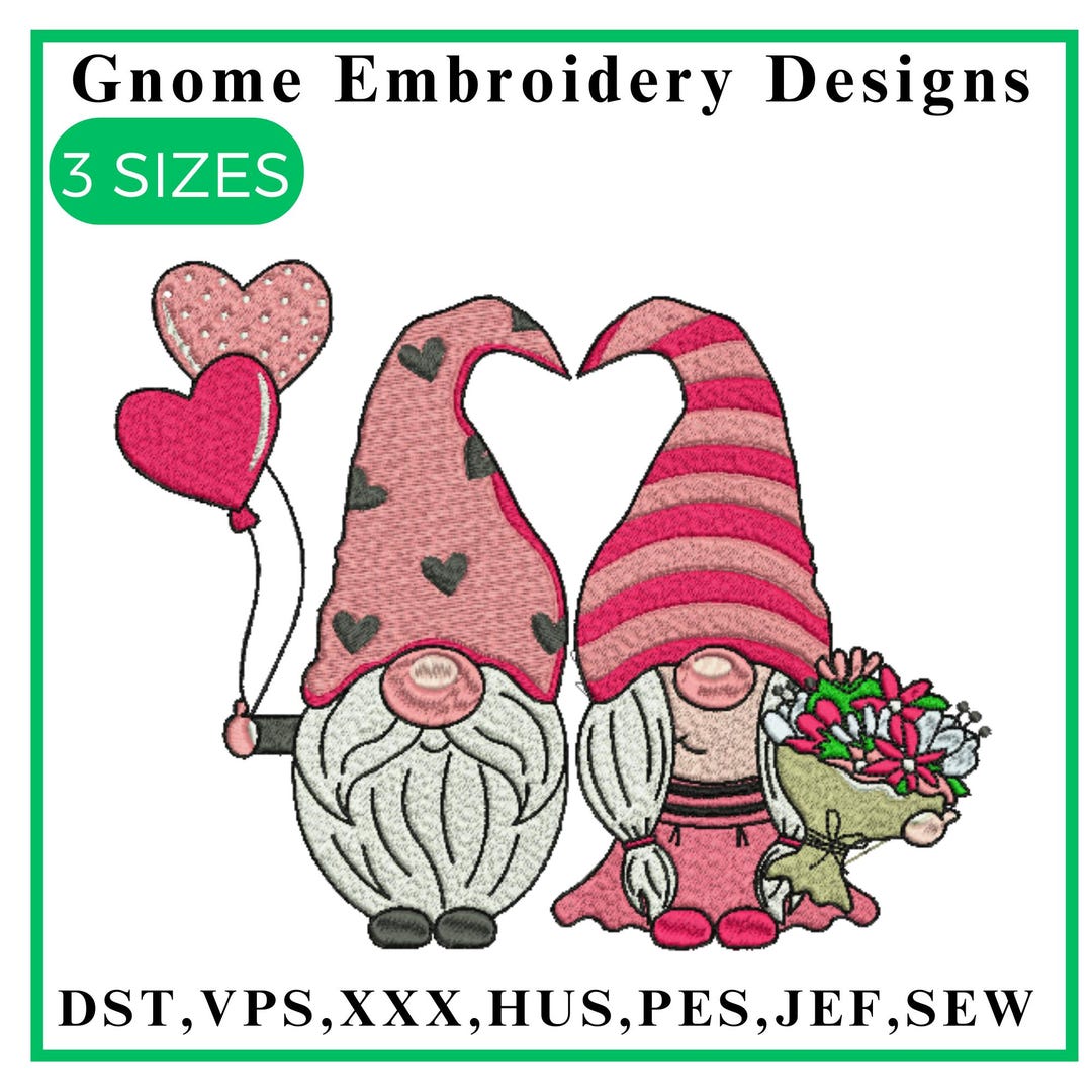Valentine Gnome Embroidery Design, Valentine Embroidery, Gnome ...