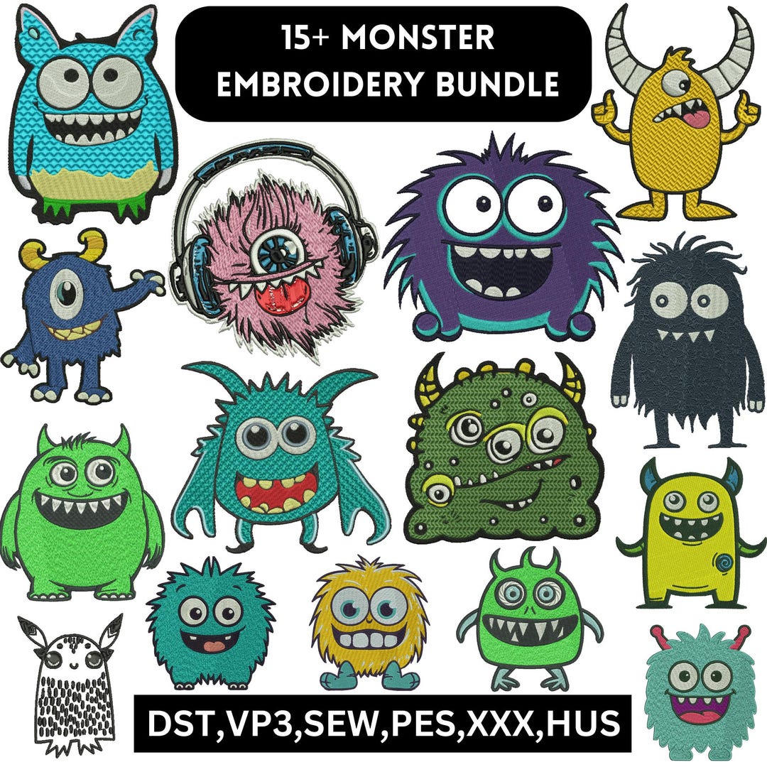Monster Embroidery Designs, Halloween Embroidery, Monster Embroidery ...