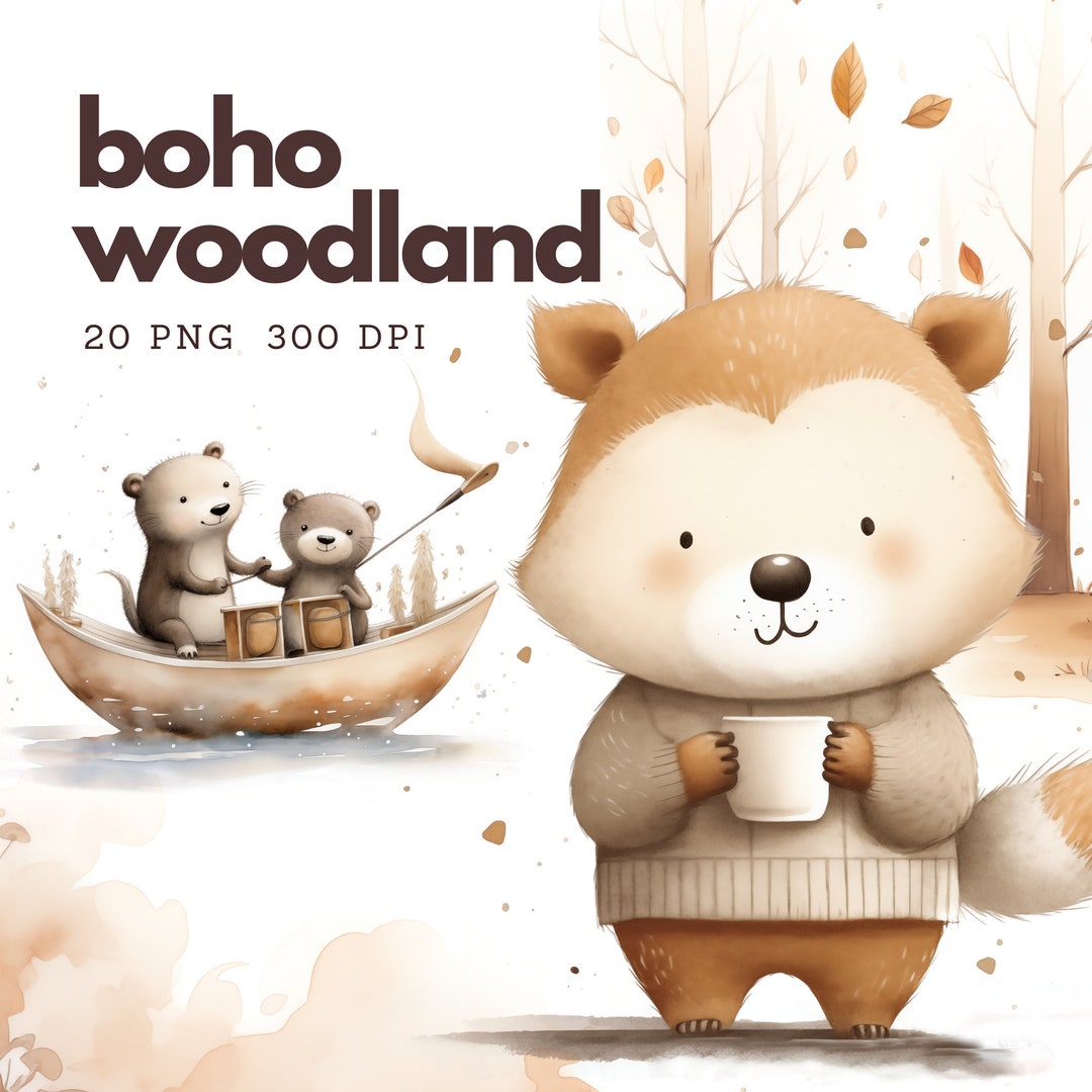 Boho Woodland Baby Shower Cute Clipart, Woodland Animals Educational ...