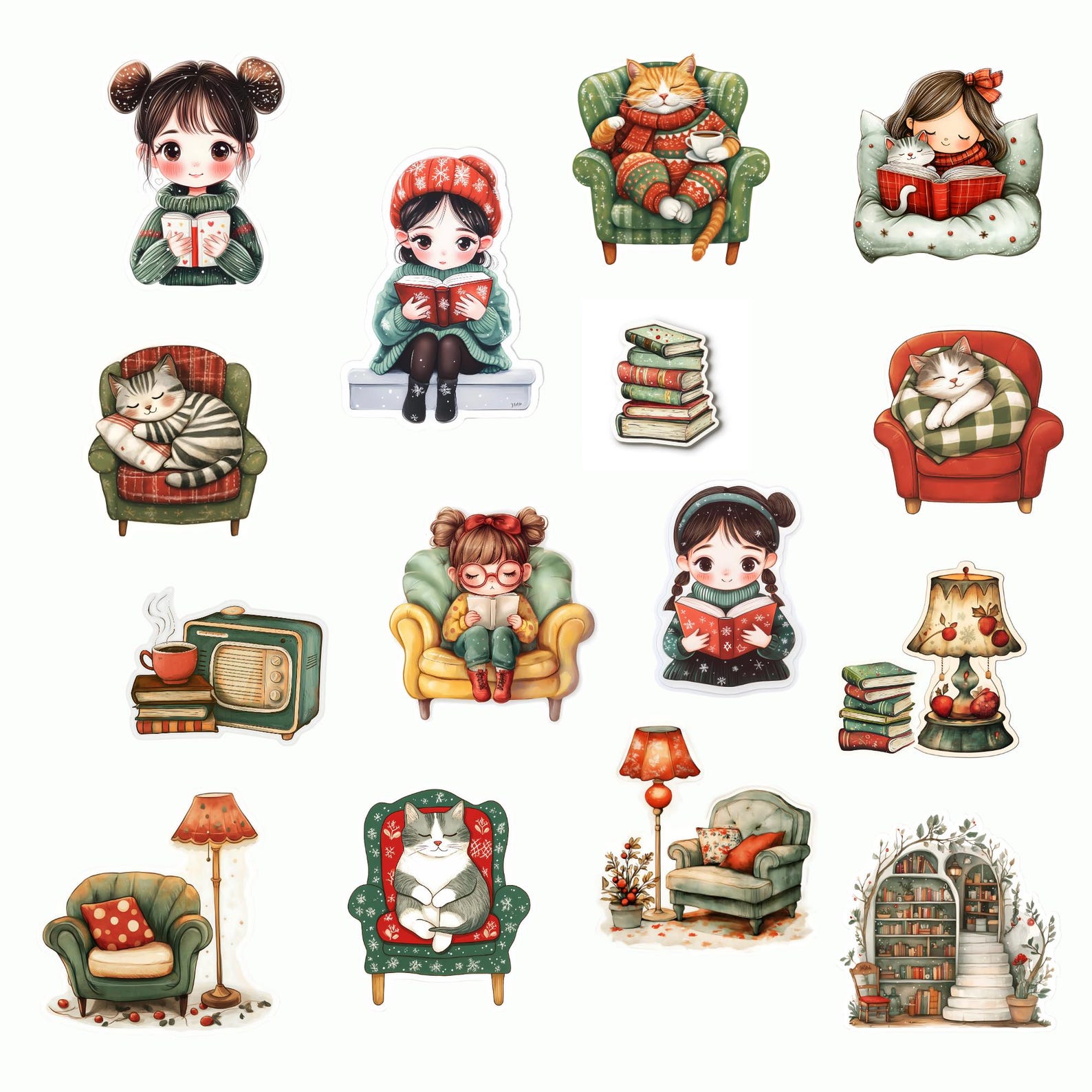 Chibi Clipart, Cozy Reading Clipart, Bookmark PNG, Kawaii Clipart, Book ...