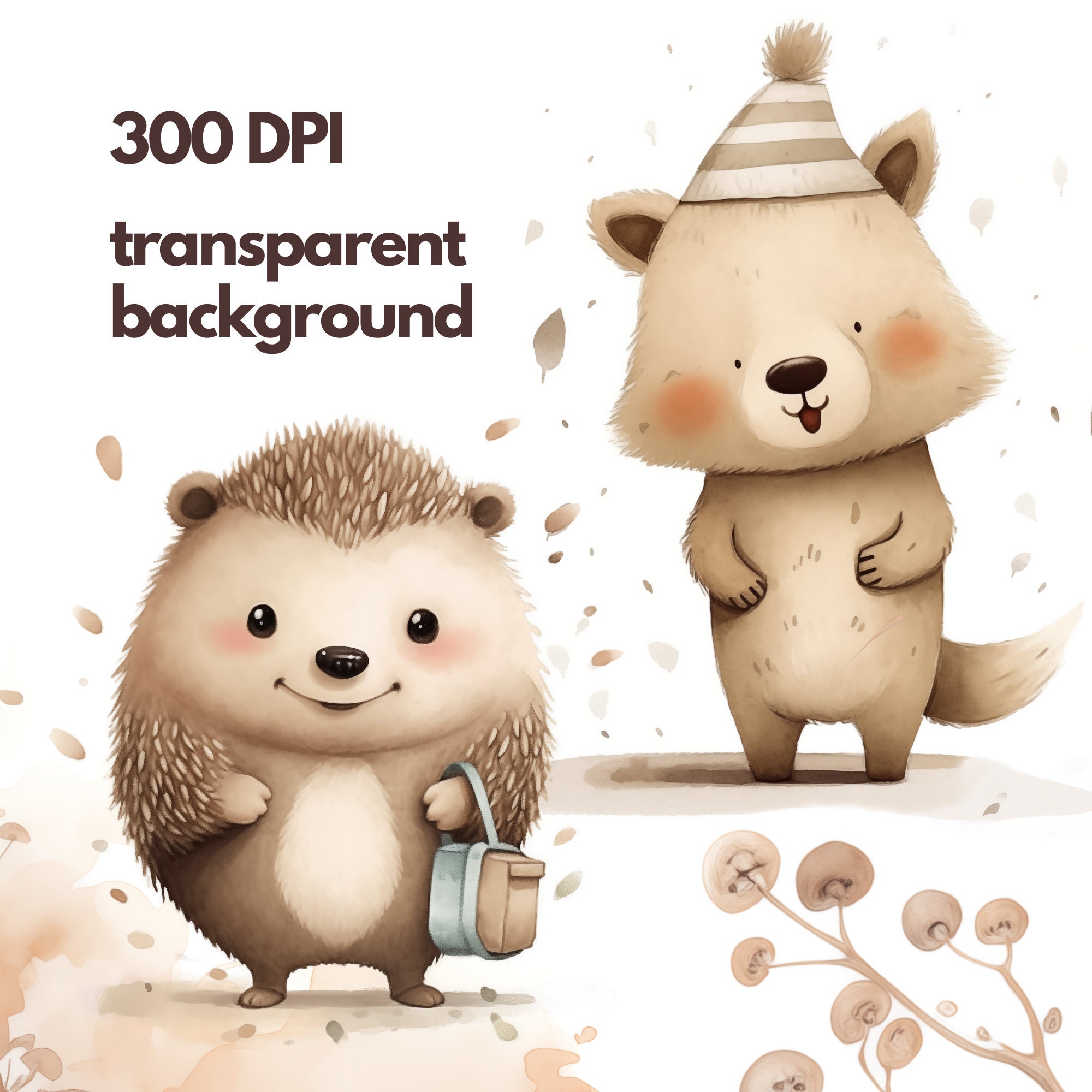 Woodland Watercolor Clipart, Nursery Wall Decor Boho Baby Shower PNG ...