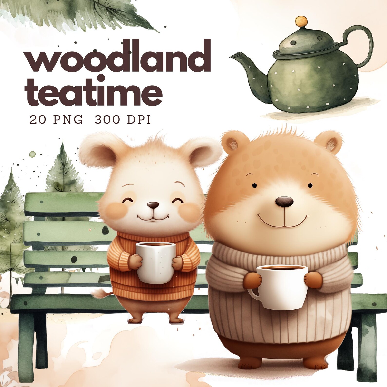 Big Bundle Woodland, Woodland Animals Clipart Boho Watercolor Nursery ...