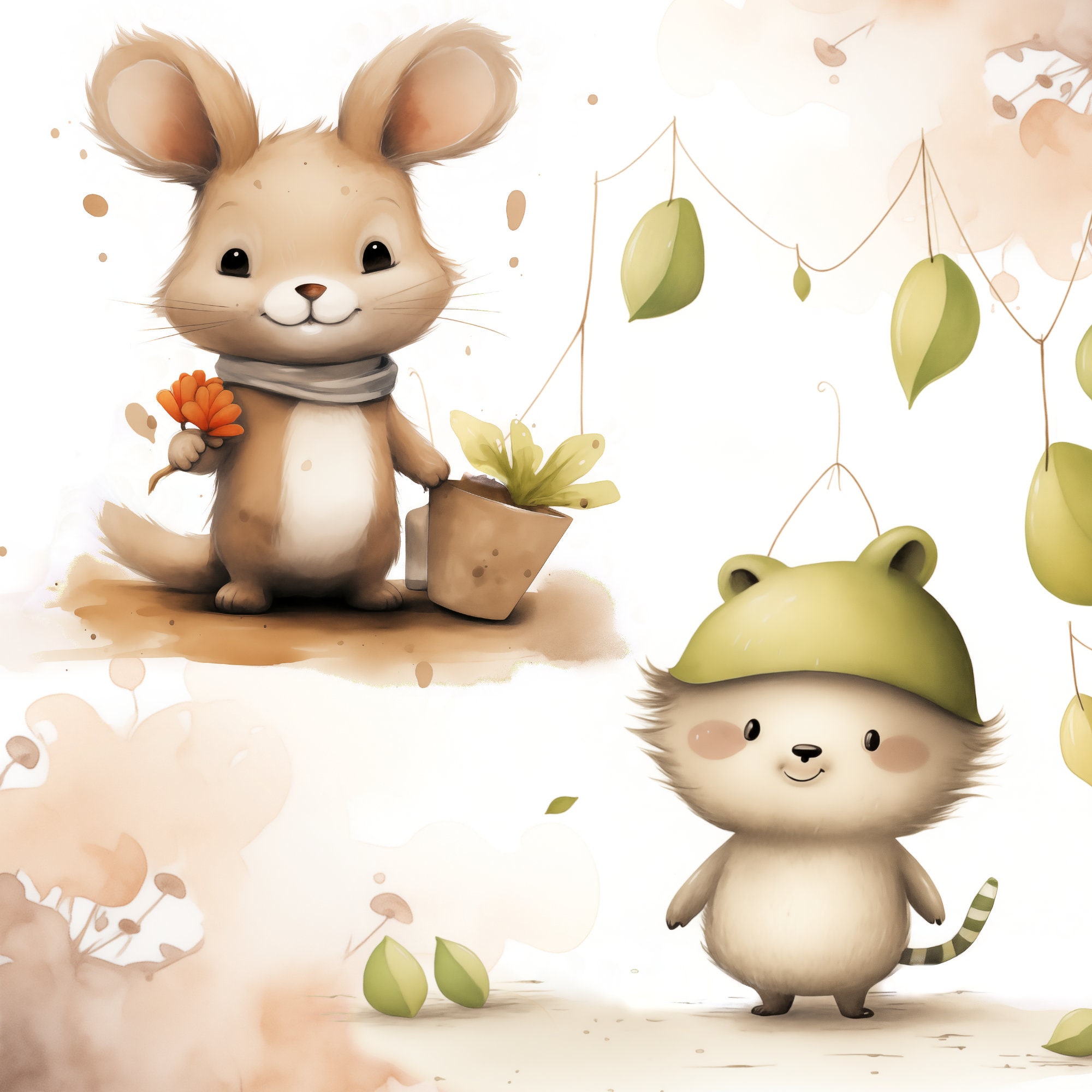 Woodland Watercolor Clipart, Nursery Wall Decor Boho Baby Shower PNG ...