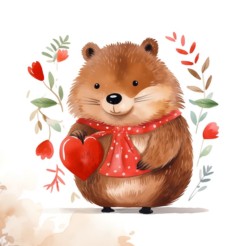 Watercolor Valentines Clipart, Valentine PNG, Watercolor Baby Animals ...