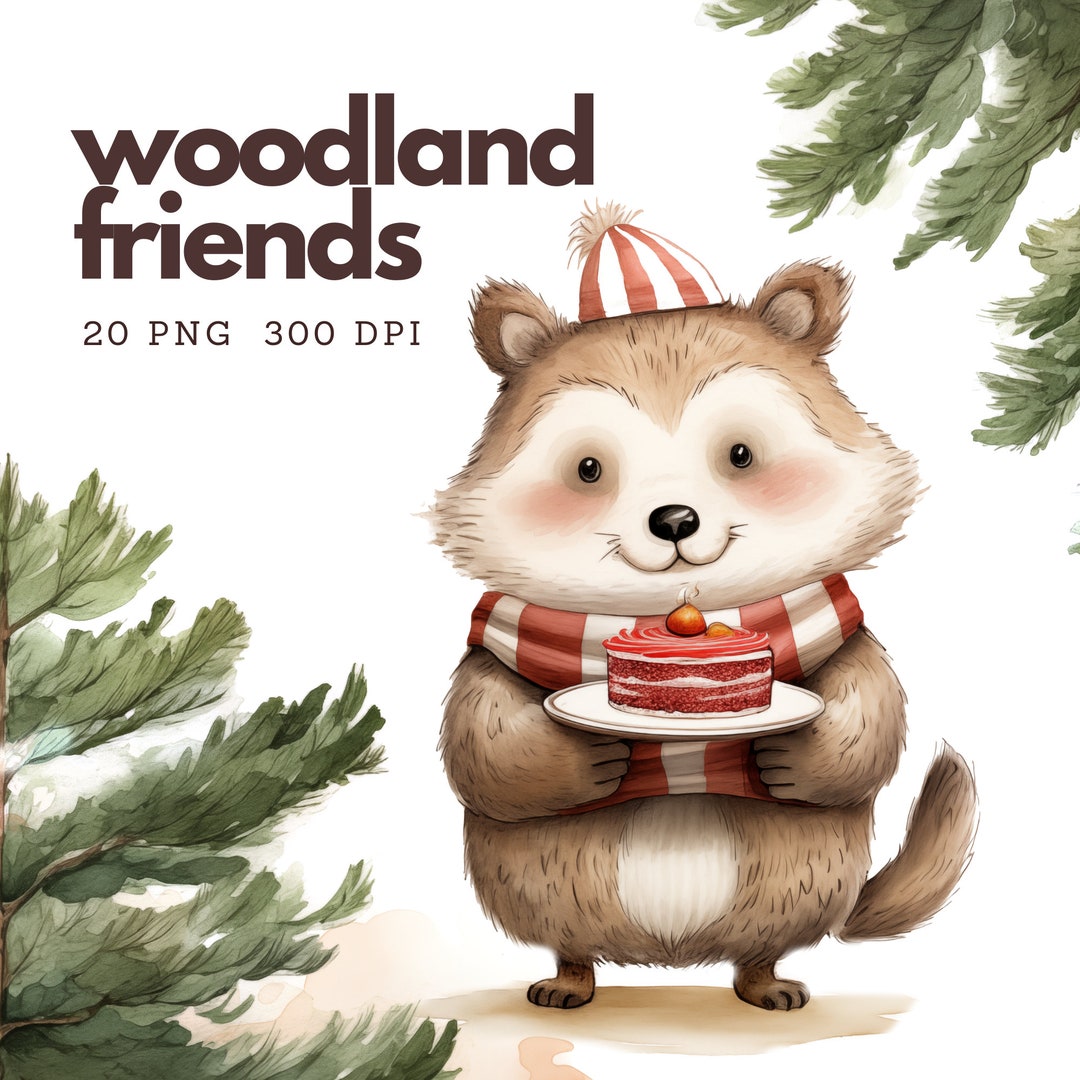 Woodland Animals Birthday Clipart, Watercolor Nursery Animal Clipart ...