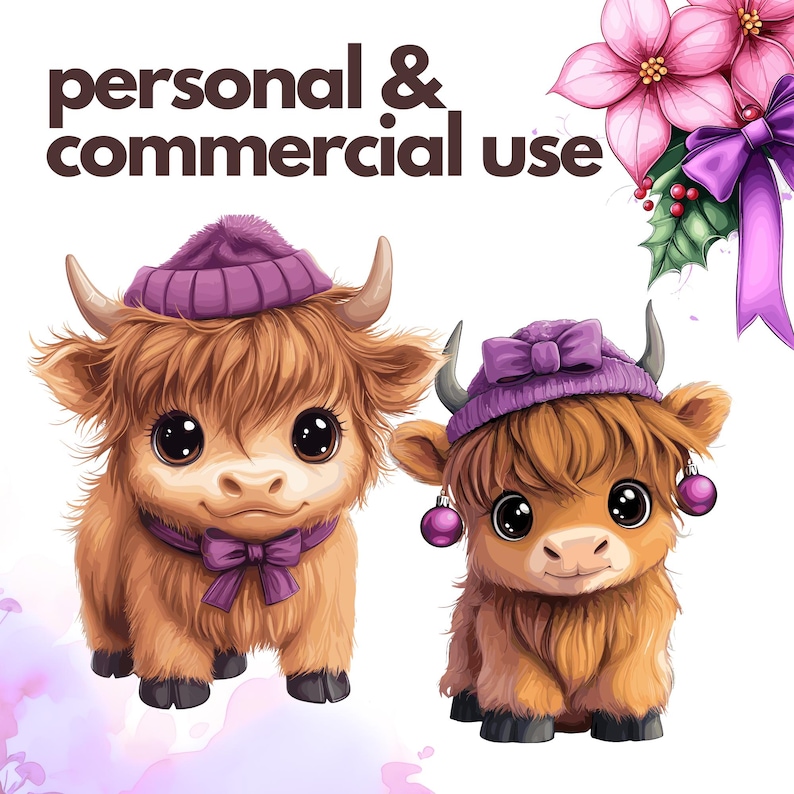 Chibi Clipart, Highland Cow SVG, Christmas Highland Cow, Merry ...