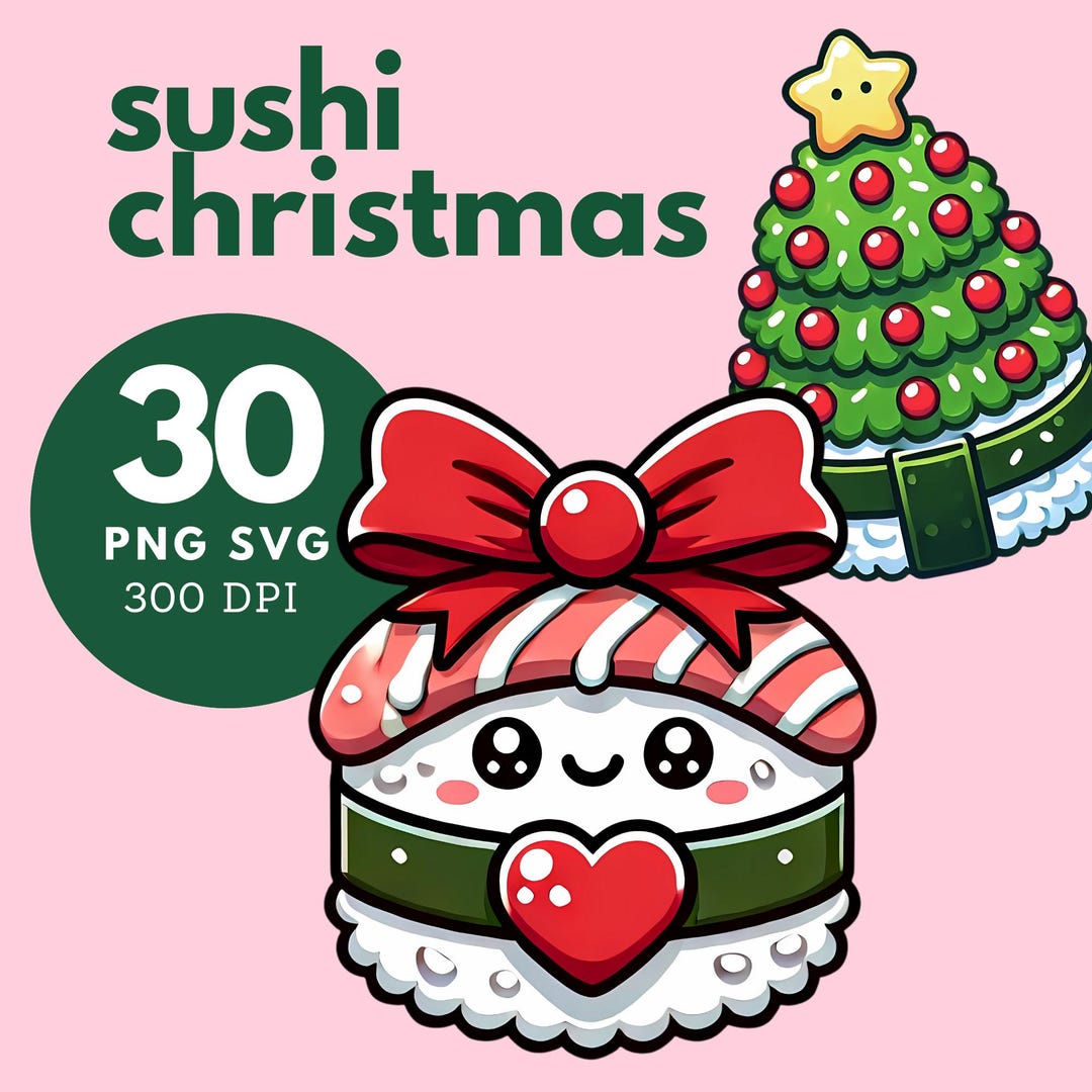 Kawaii SVG, Bow SVG, Merry Christmas SVG, Sushi Clipart, Cute Kawaii Stickers, Christmas Card ...