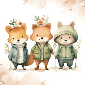Woodland Animals Clipart Cute Nursery Art Graphics Bear, Fox, Rabbit in ...