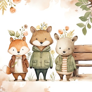 Woodland Animals Clipart Cute Nursery Art Graphics Bear, Fox, Rabbit in ...