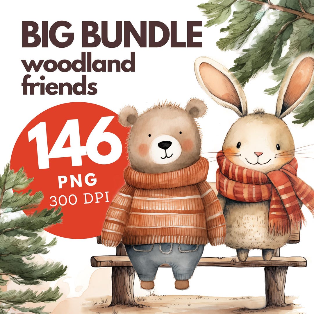 Big Bundle Woodland, Woodland Animals Clipart Boho Watercolor Nursery ...
