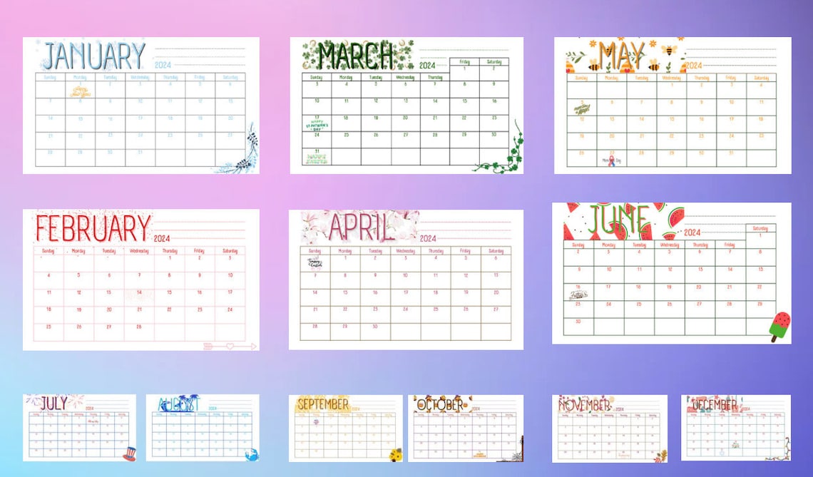 2024 Calendar Bundle, Printable Calendar, 2024 Calendar, Digital ...