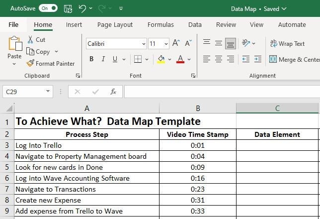Data Map RPA Excel Template Process Map Template for Robotic Process Automation Documentation ...