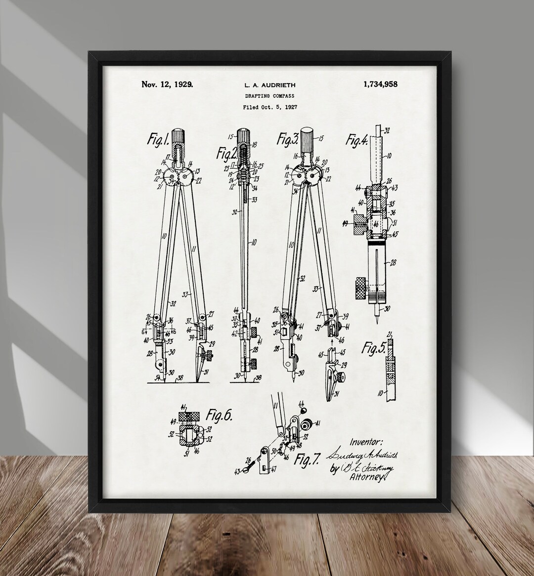 Drafting Compass Patent Poster, Architect Compass Patent Print, Vintage ...