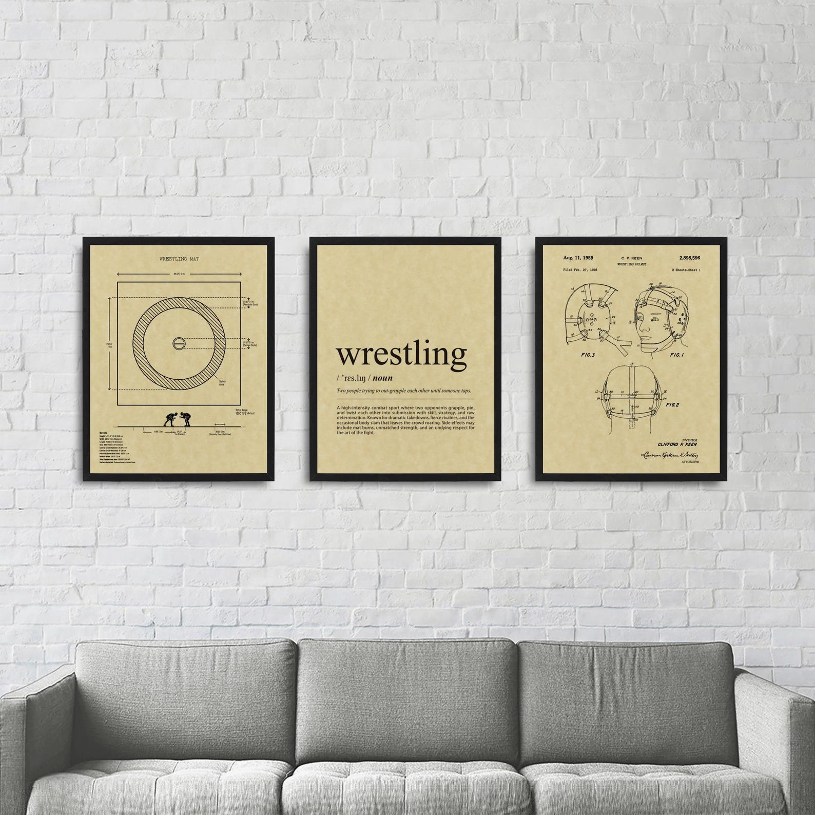 Wrestling 3 Print Set, Wrestling Mat Poster, Wrestling Definition Print ...