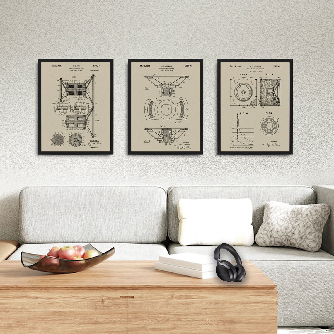 Speaker Patent 3 Print Set, Vintage Audio Music Patent Poster ...