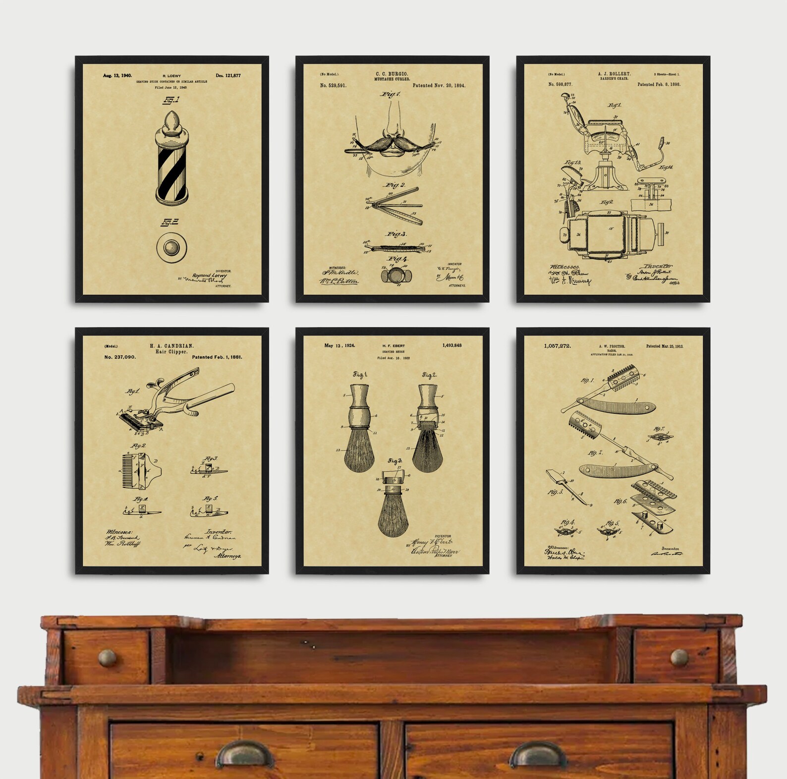 Barbershop Patents 6 Poster Set, Barber Shop Sign Patent, Barber's ...