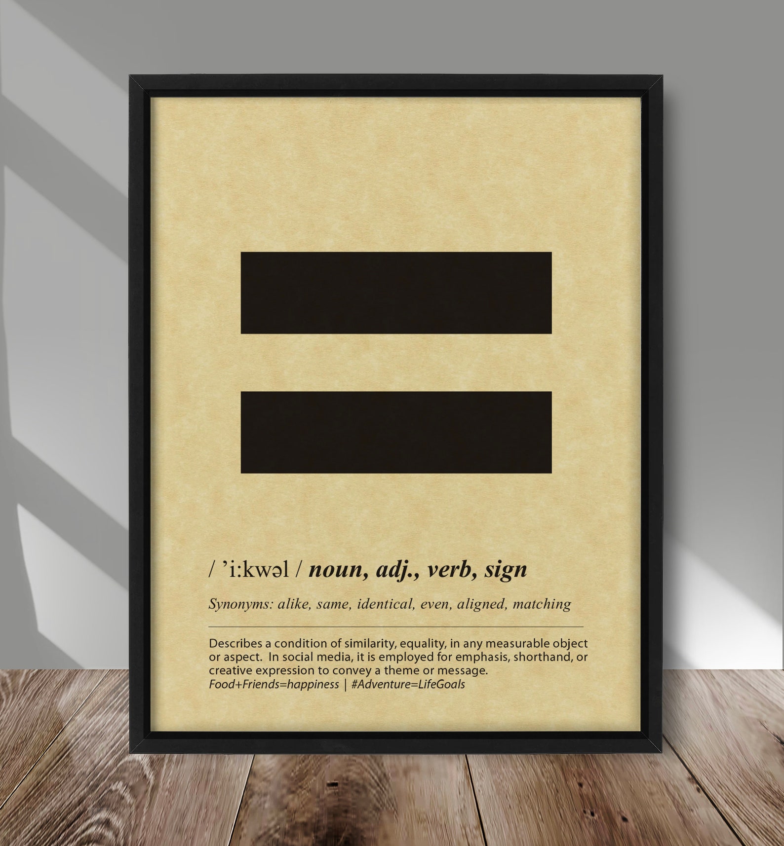 Equal Sign Definition Wall Art Print, Equals = Definition Poster, Equal ...