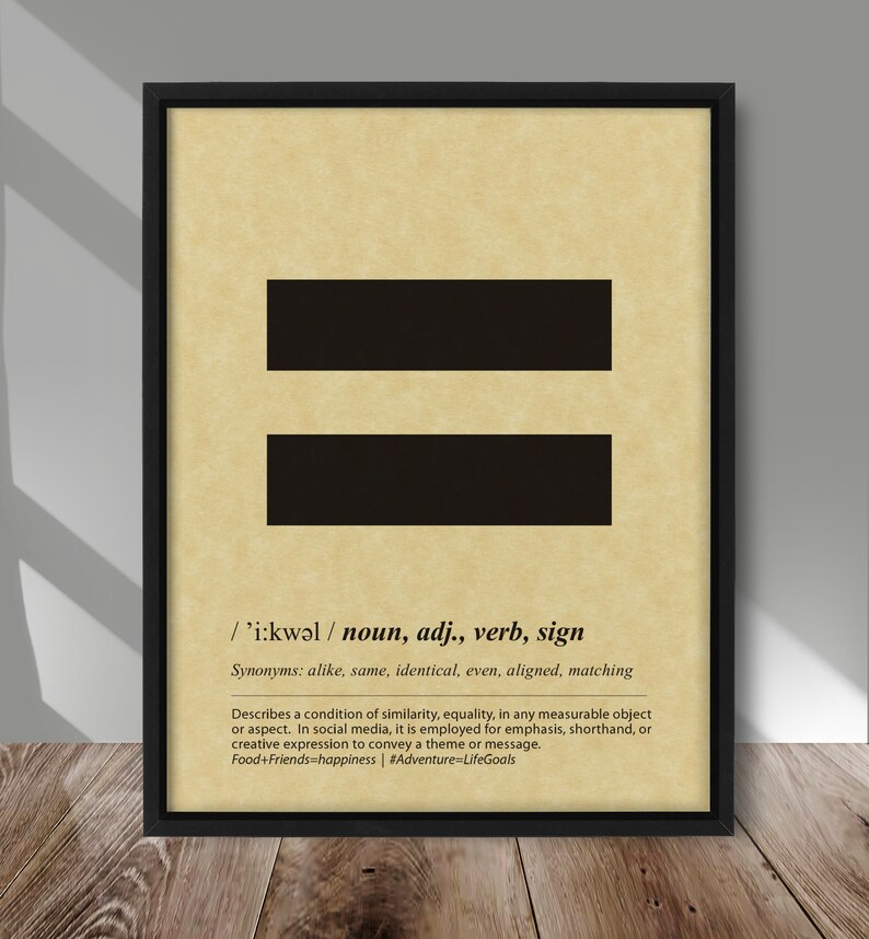 Equal Sign Definition Wall Art Print, Equals = Definition Poster, Equal ...