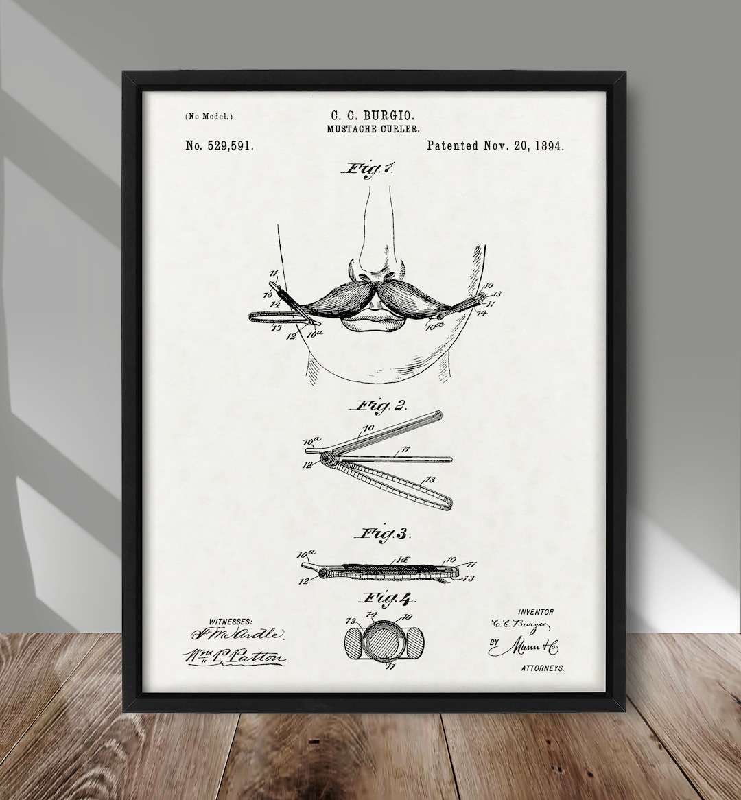 Vintage Barbershop Mustache Curler Patent Print, Barber Shop Mustache ...