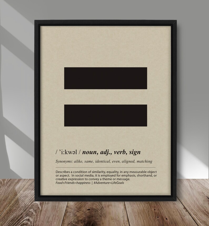 Equal Sign Definition Wall Art Print, Equals = Definition Poster, Equal ...