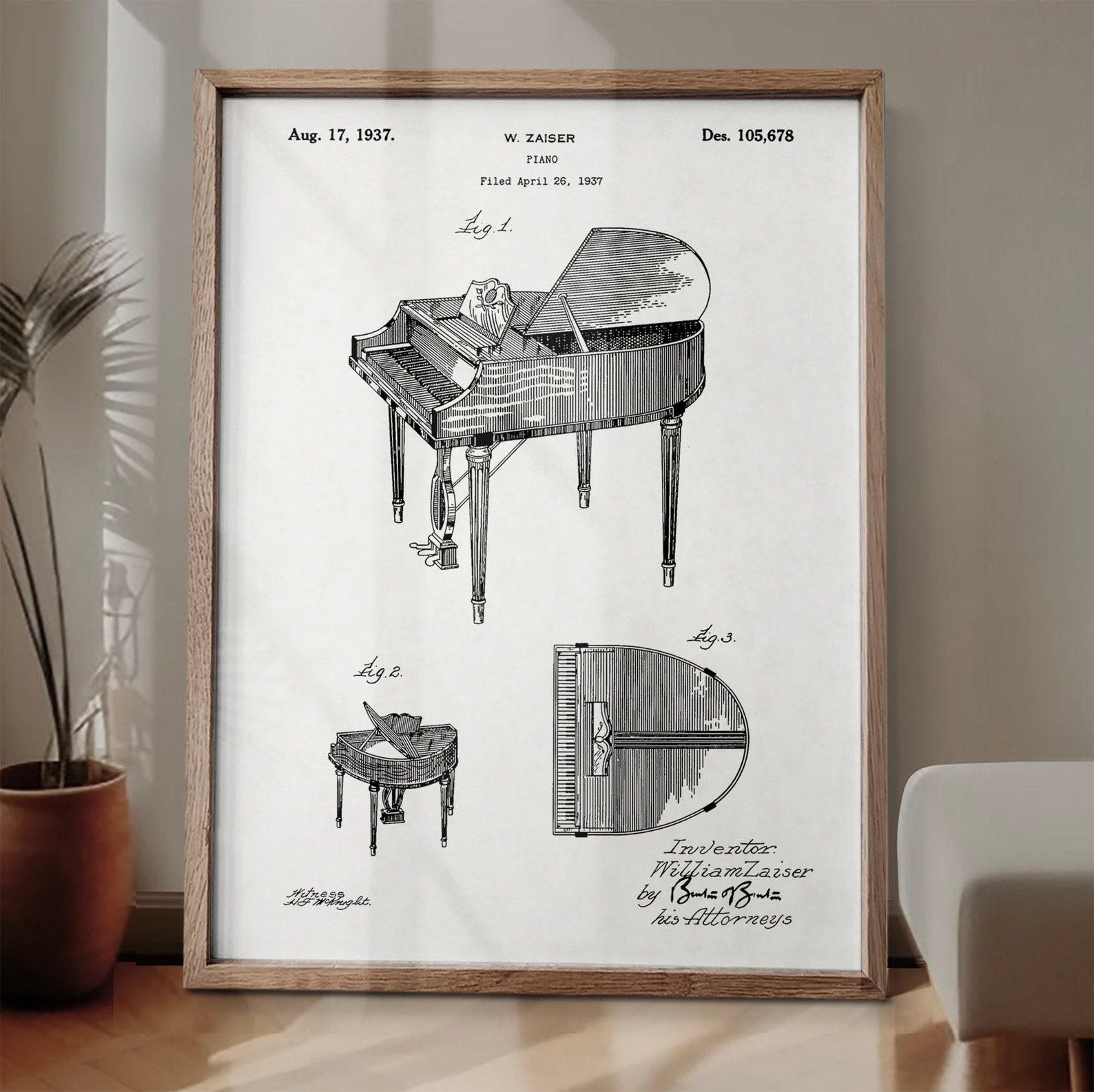 Vintage Grand Piano Patent Print, Piano Patent Poster, Musical ...