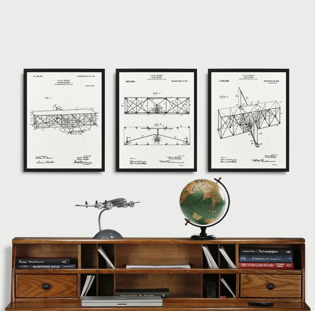 Wright Brothers Flying Machine Patents 3 Poster Set, Vintage Flying ...