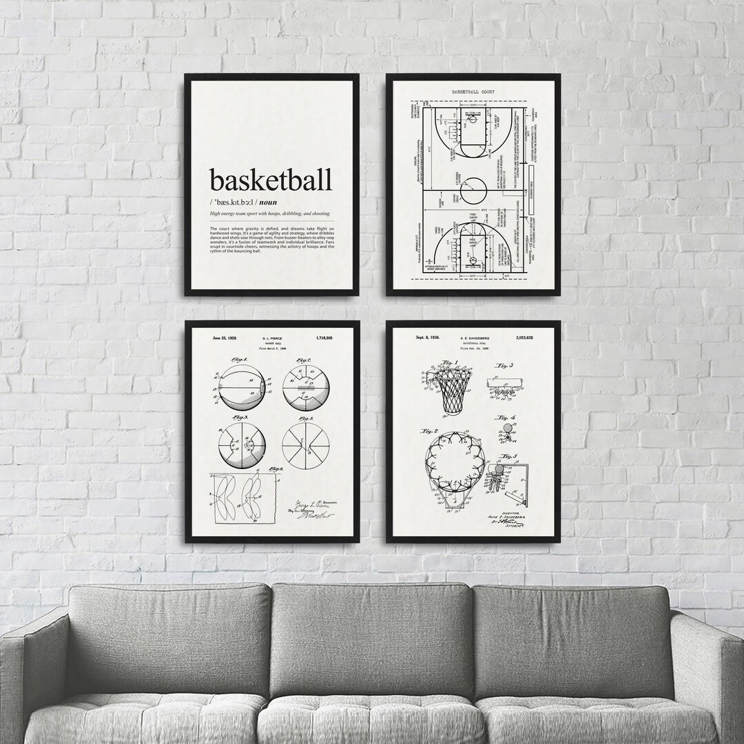 Basketball 4 Print Set, Basketball Definition Poster, Basketball Court ...