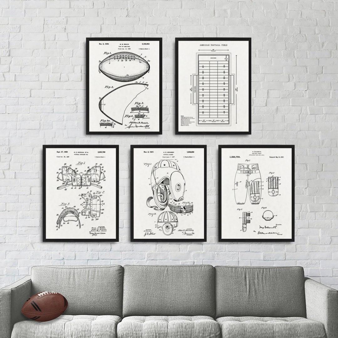 Football Patents 5 Poster Set, American Football Field Poster, Foot ...
