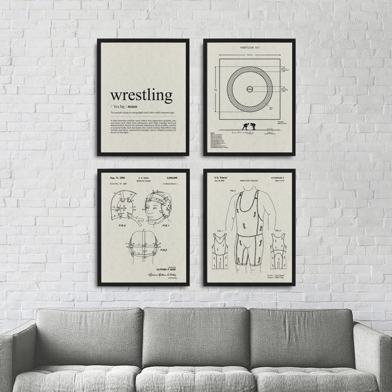 Wrestling 4 Print Set, Wrestling Definition Poster, Wrestling Mat Print ...