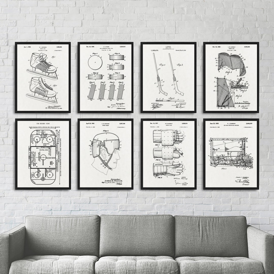 Ice Hockey Patents Set of 8 Posters, Ice Hockey Shoe Patent, Ice Hockey ...
