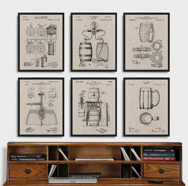 Beer Patent Set of 6 Posters, Beer Making Process Patent, Beer Barrel ...